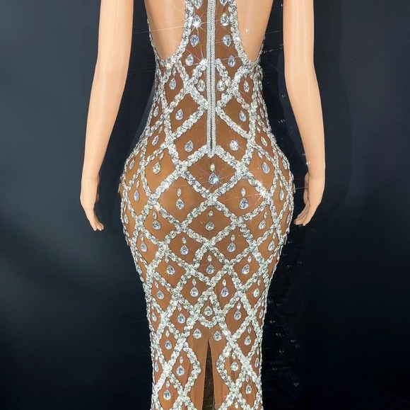 Dresses | Rhinestone Sleeveless Long Dress Elegant Dark Mesh Party ...